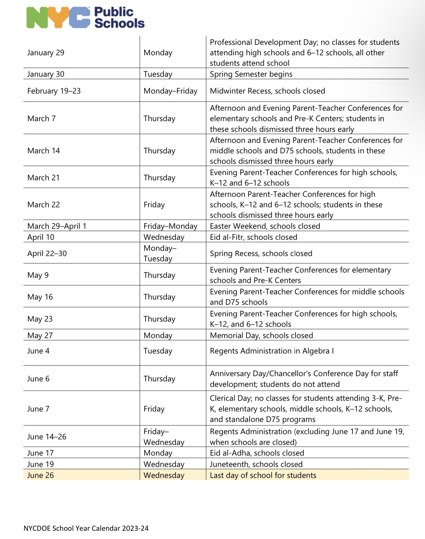 » NYC Public Schools’ 2023-2024 Calendar | Chancellor's Parent Advisory ...