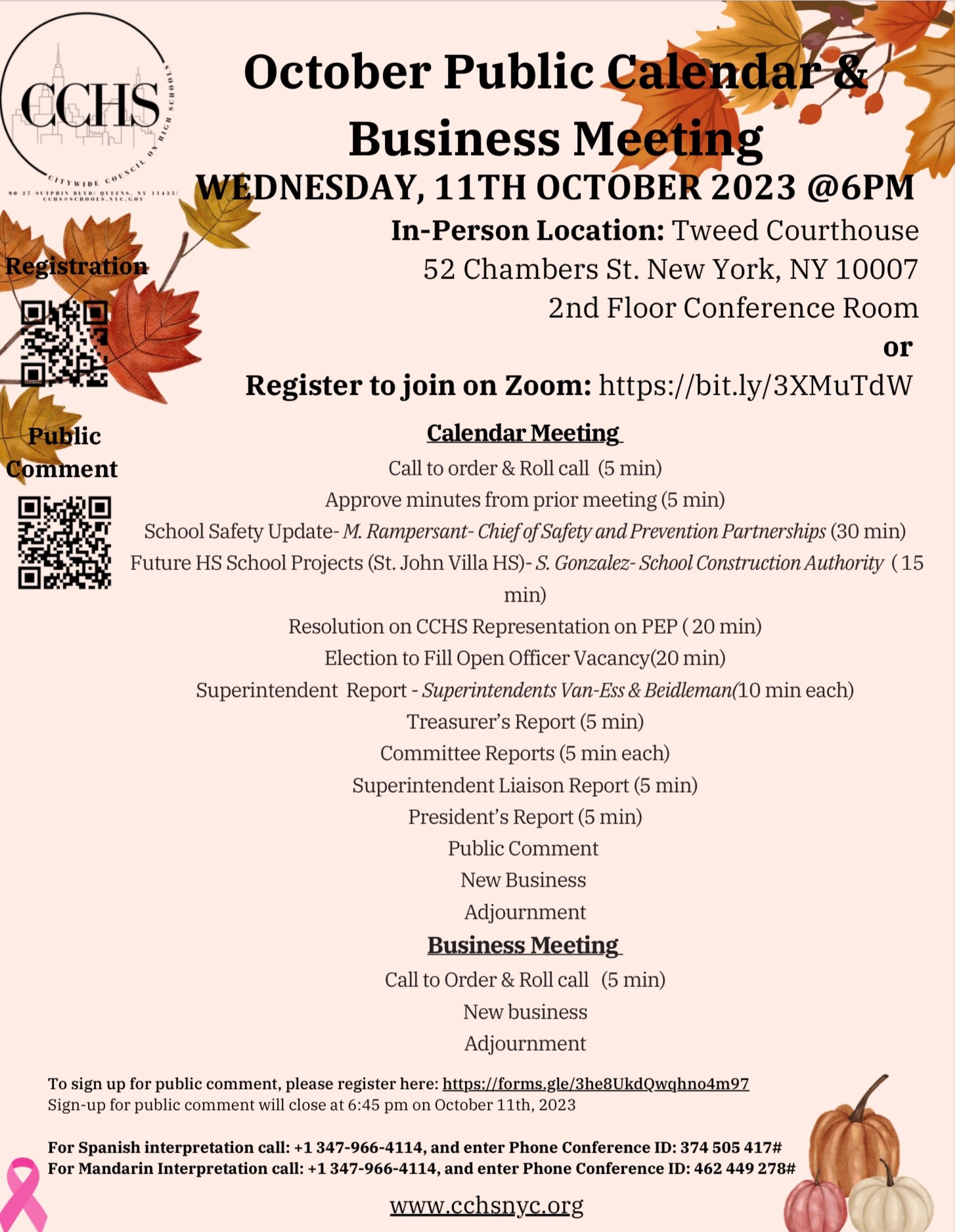 » Join Citywide Council on High Schools in our October Calendar & Business Meeting Wed., Oct ...